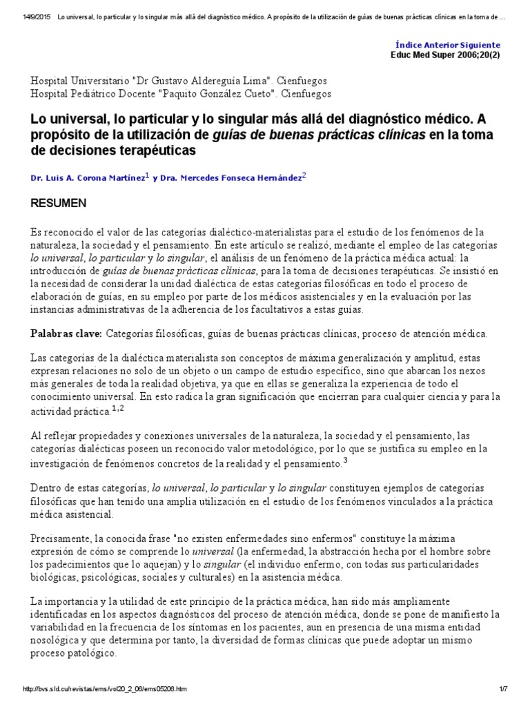 Lo Universal, Lo Particular y Lo Singular Más Allá Del Diagnóstico ...
