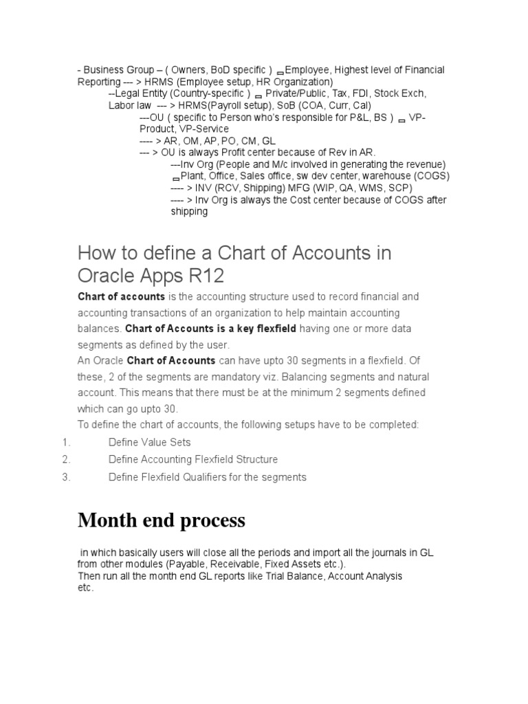How To Define A Chart of Accounts in Oracle Apps R12: Month End Process | PDF | Inventory ...