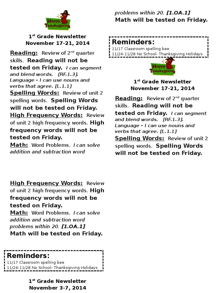1st Grade Newsletter 2 | PDF | Verb | Style (Fiction)