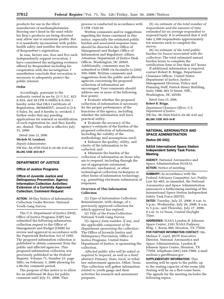 Notice: Meetings: NASA International Space Station Independent Safety ...