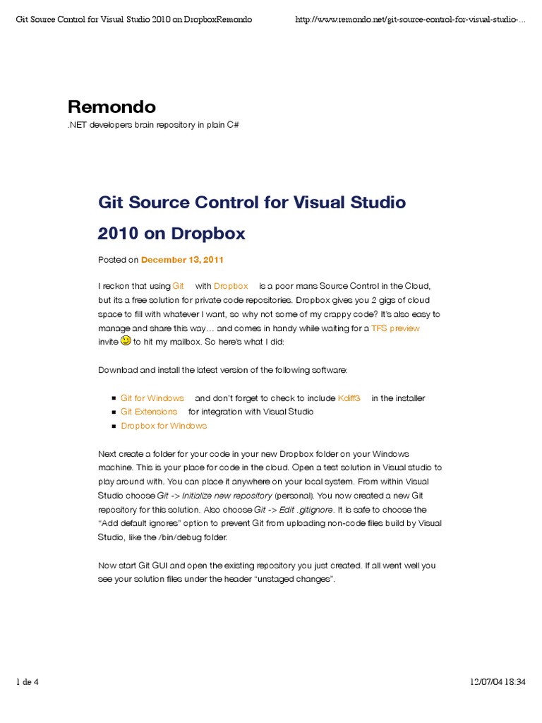 Git Source Control Visual Studio 2010 Dropbox | PDF | Microsoft Visual Studio | Version Control