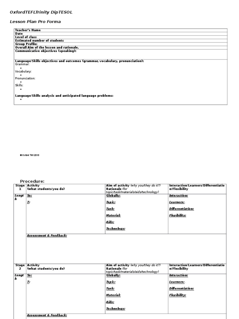 Oxfordtefltrinity Diptesol Lesson Plan Pro Forma: Grammar: Vocabulary ...