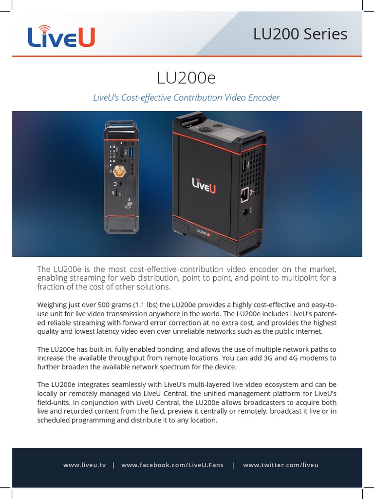 Lu200 Series: Liveu'S Cost-Effective Contribution Video Encoder | PDF ...