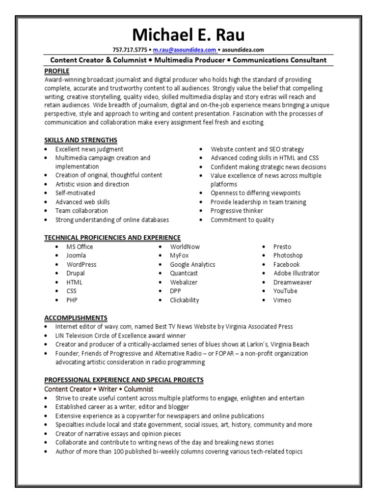 Michael E. Rau: Content Creator & Columnist - Multimedia Producer ...