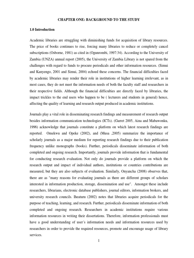 Chapter One: Background To The Study | PDF | Thesis | Citation