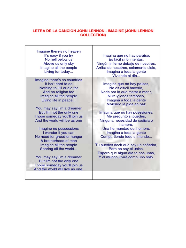 Letras De John Lennon Letra De La Cancion John Lenno1 | PDF