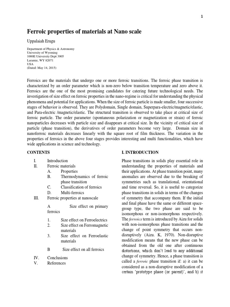 Final Report On Ferroic Materials at Nanoscale | PDF | Ferroelectricity | Ferromagnetism