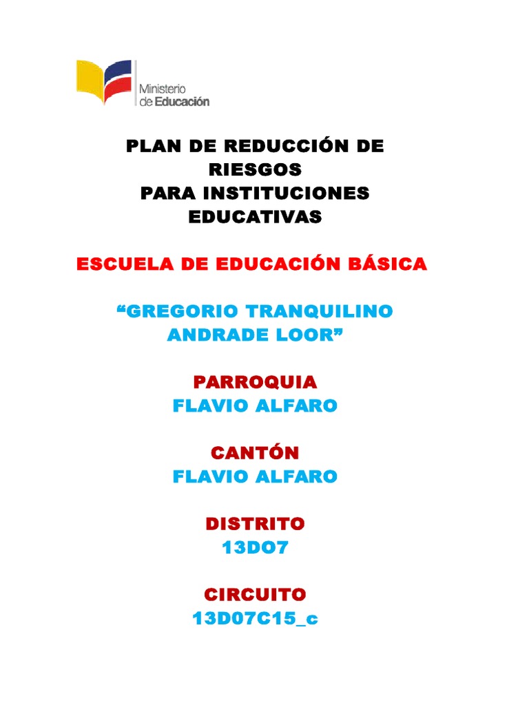 Plan de Riesgo Gregorio Tranquilino Andrade Loor | PDF | Bombero | Policía