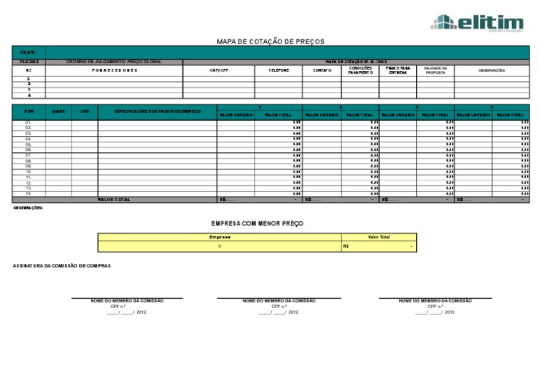 Mapa Cotação | PDF | Economias | Business