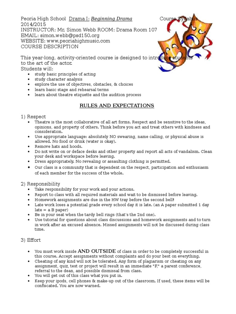 Drama Syllabus | PDF | Homework | Actor