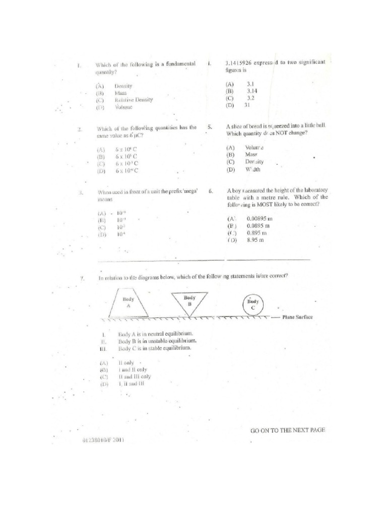 physics cxc paper 1 2001