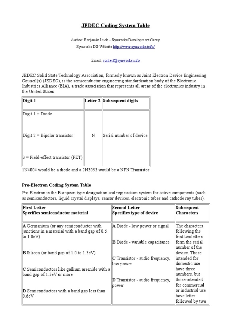 JEDEC Coding System Table For Diodes and Transistors | PDF | Transistor ...