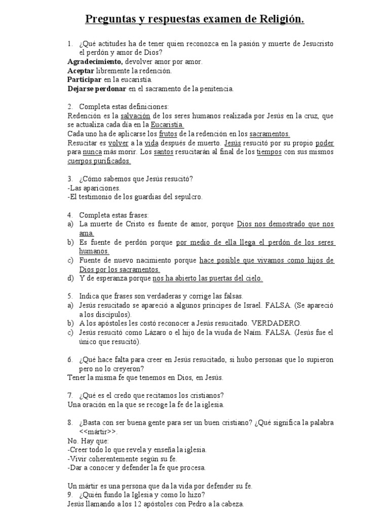 Examen de Religion | PDF | Iglesia Católica | Papa