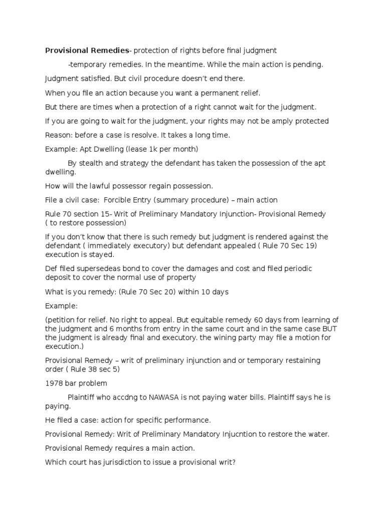 Provisional Remedies | PDF | Injunction | Lawsuit