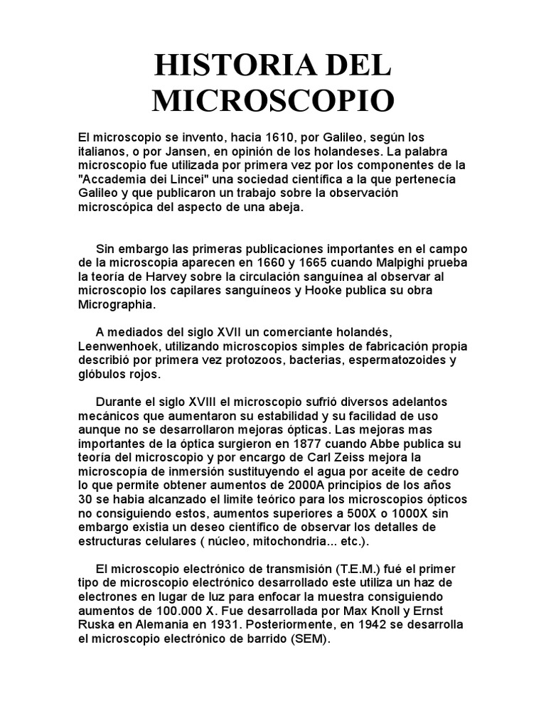 Historia Del Microscopio | PDF | Microscopio | Óptica