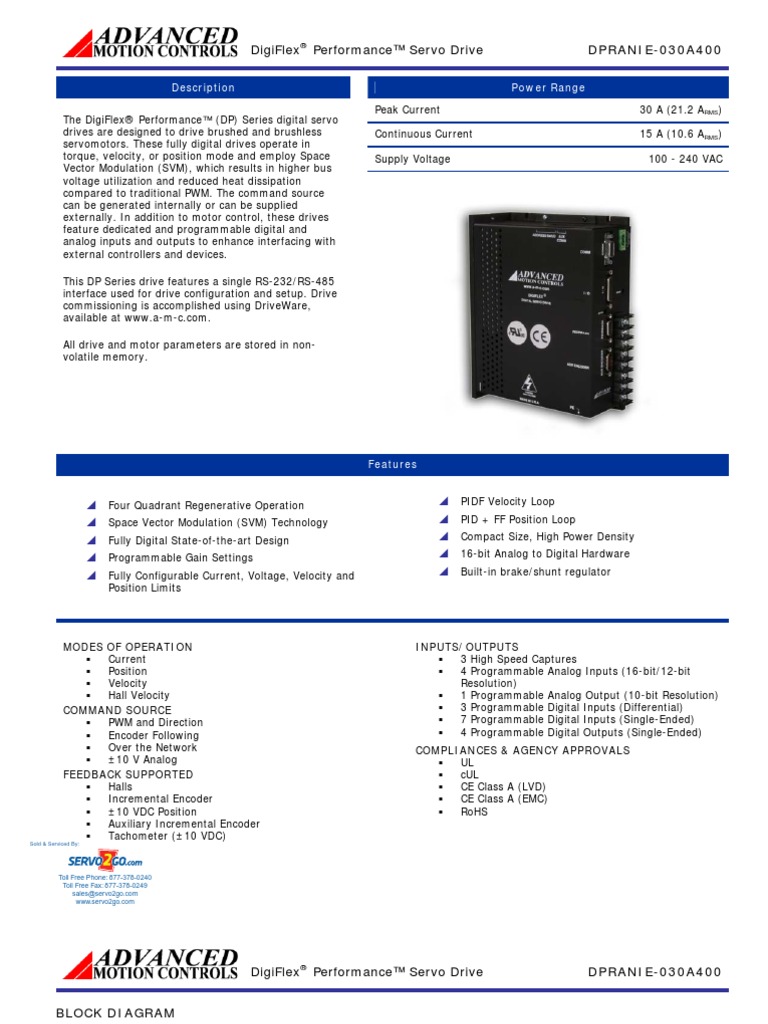 Advanced Motion Controls DPRANIE-030A400 | PDF | Electrical Engineering | Computer Engineering