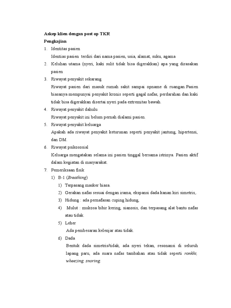 Askep Klien Dengan Post Op TKR Kelompok 7 | PDF
