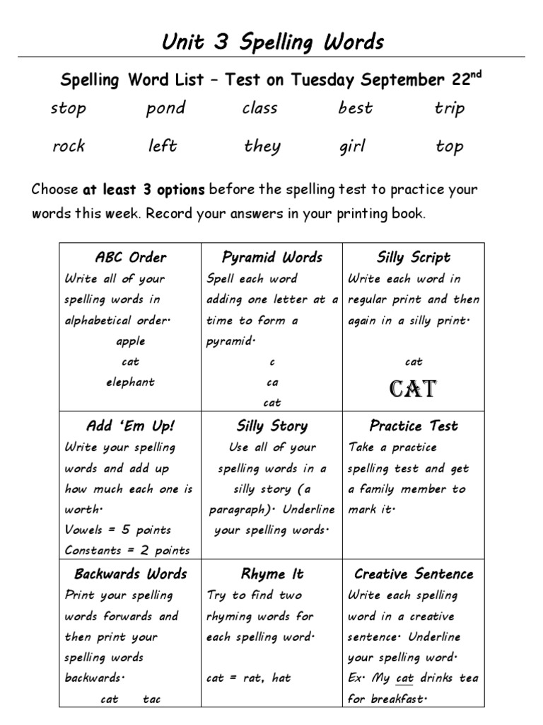 Unit 3 Spelling Words | PDF