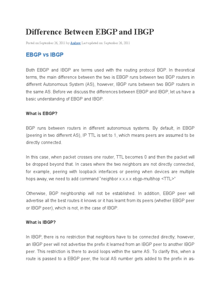 Difference Between EBGP and IBGP | Router (Computing) | Network Protocols