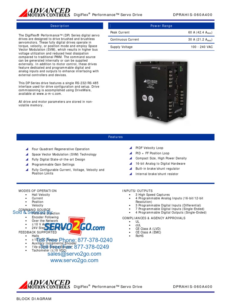 Advanced Motion Controls DPRAHIS-060A400 | PDF | Alternating Current | Computer Engineering