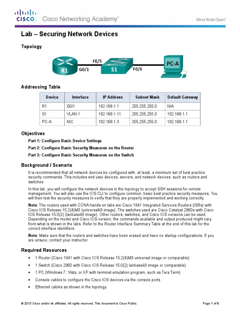 11 2 4 6 Lab Securing Network Devices Pdf Secure Shell Password