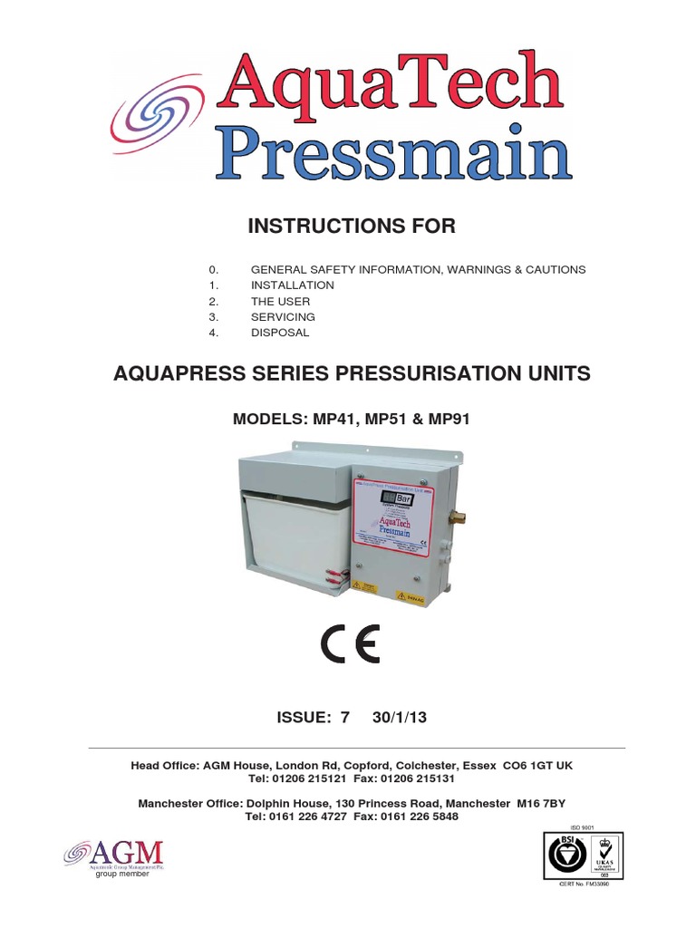AquaPress MP41 MP51 MP91 Iss7 A4 | PDF | Valve | Electric Shock