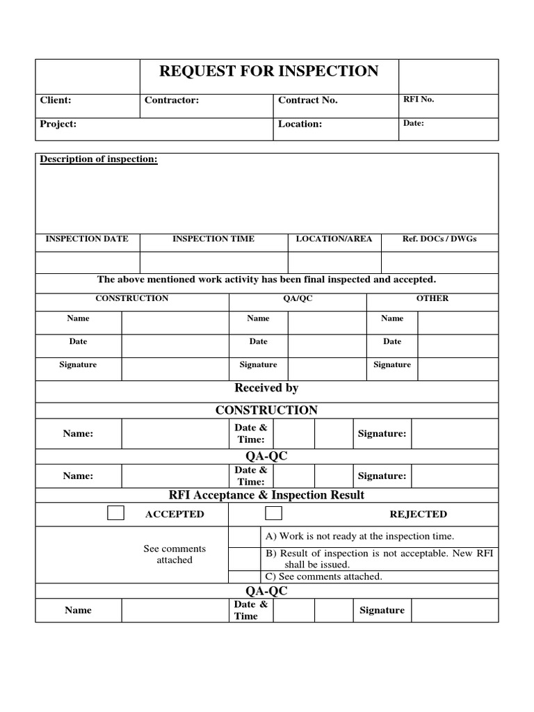 Request For Inspection | PDF | Technology & Engineering