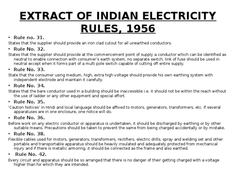 Extract of Indian Electricity Rules, 1956 | PDF