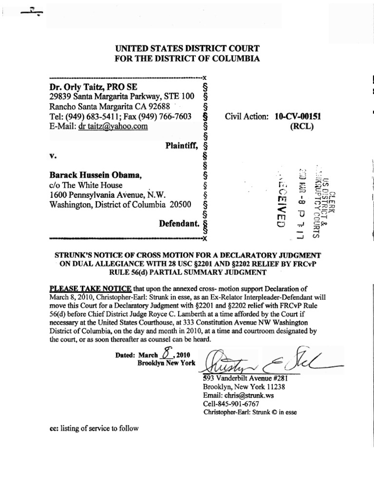NOCM W Strunk Combined Declaration in Support of Injunction and Cross ...