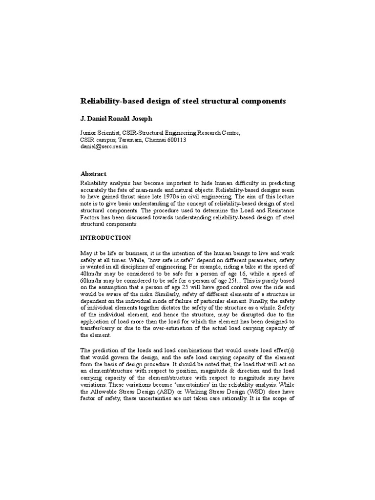 Reliability-Based Design of Steel Structural Components: J. Daniel Ronald Joseph | Download Free ...