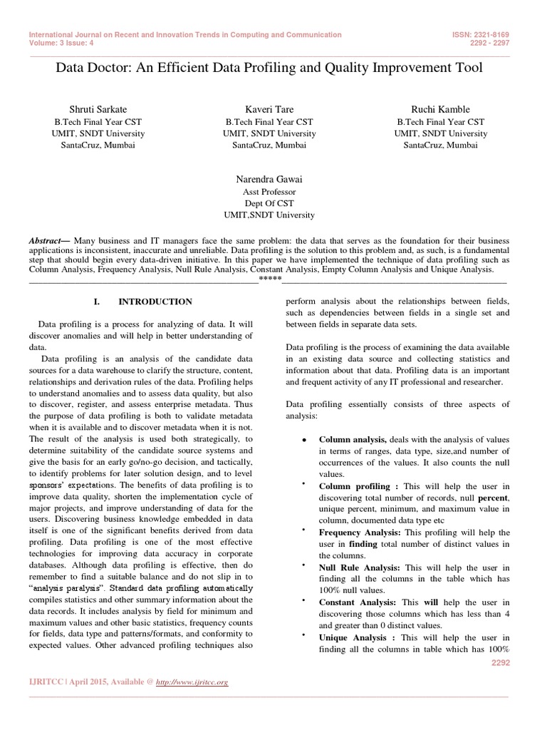 Data Doctor An Efficient Data Profiling and Quality Improvement Tool | PDF | Microsoft Sql ...