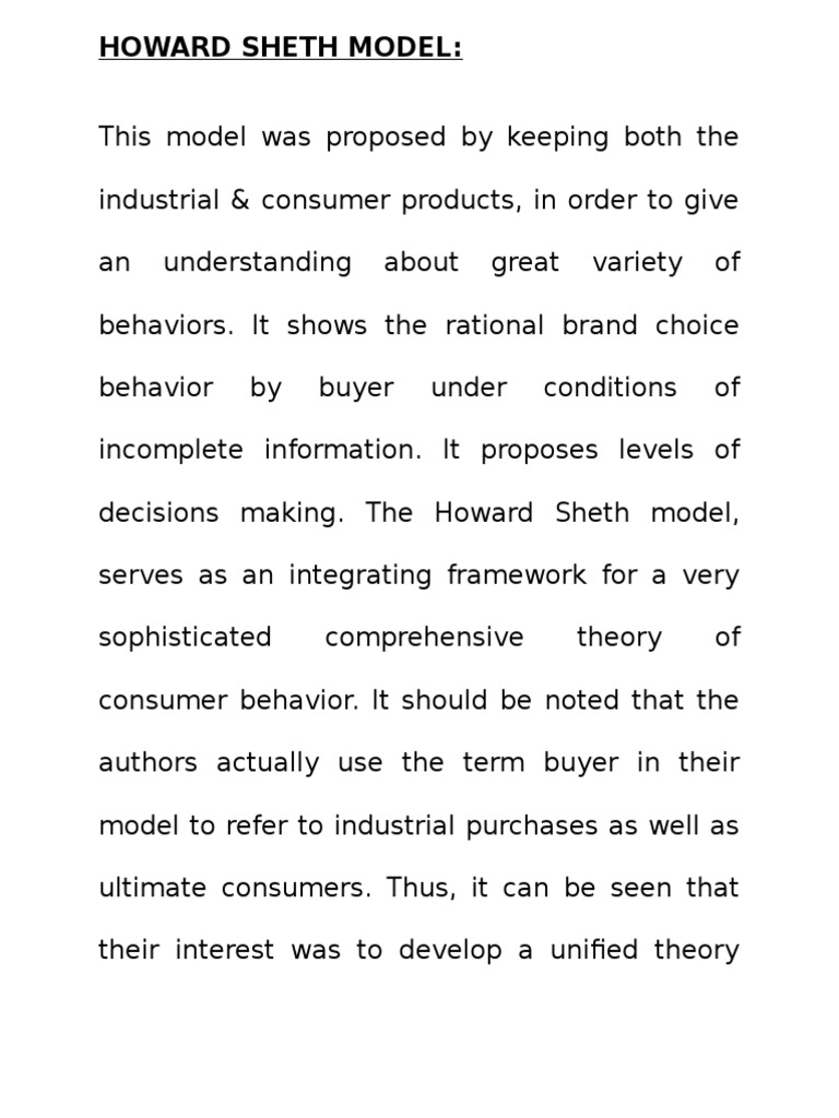 Howard Sheth Model | PDF | Behavior | Brand