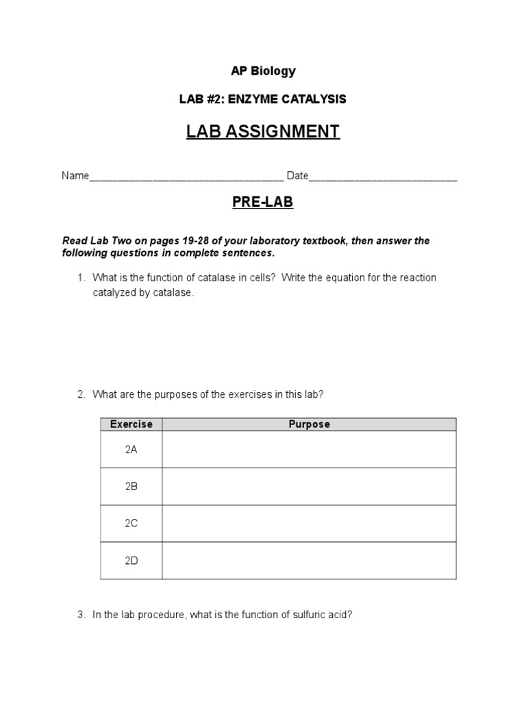 AP Biology Pre Lab #2 | PDF | Catalase | Catalysis