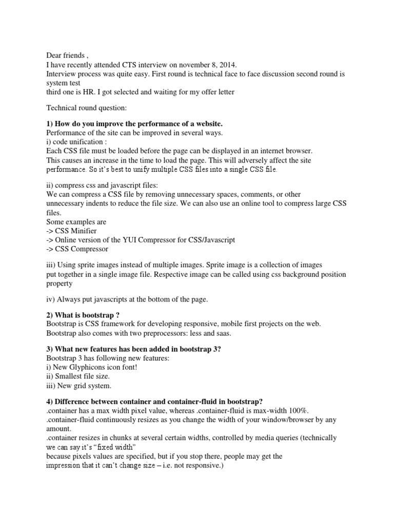 Cts Java Web Developer Questions | PDF | Cascading Style Sheets | Html ...