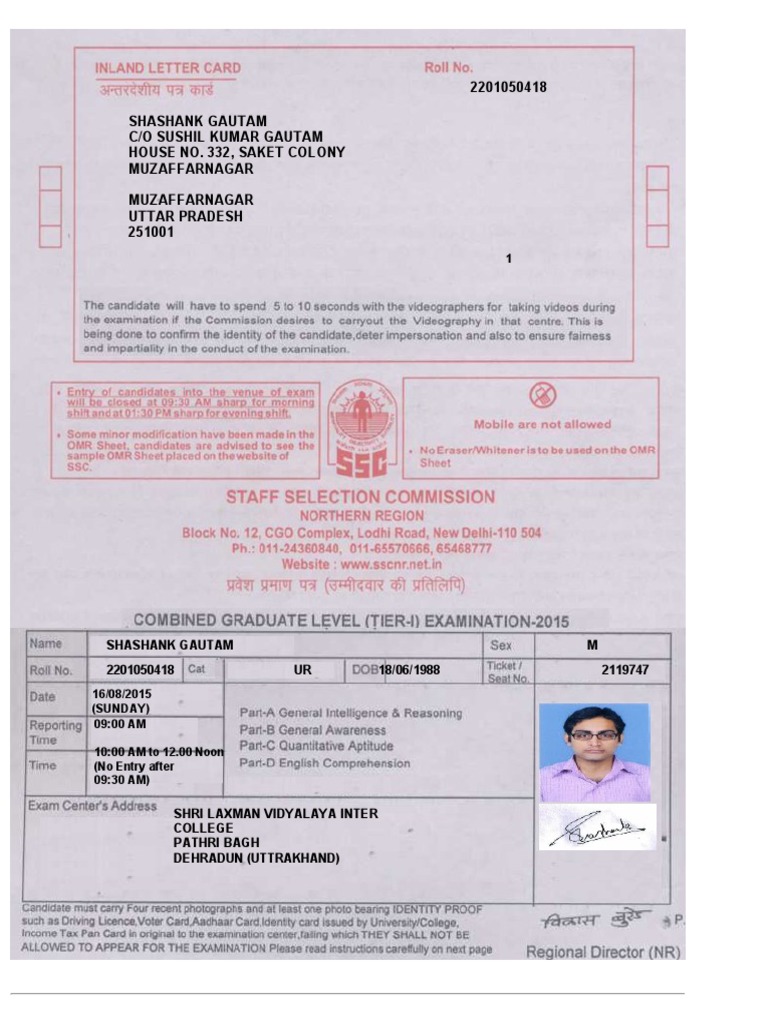 CGL Admit Card | PDF
