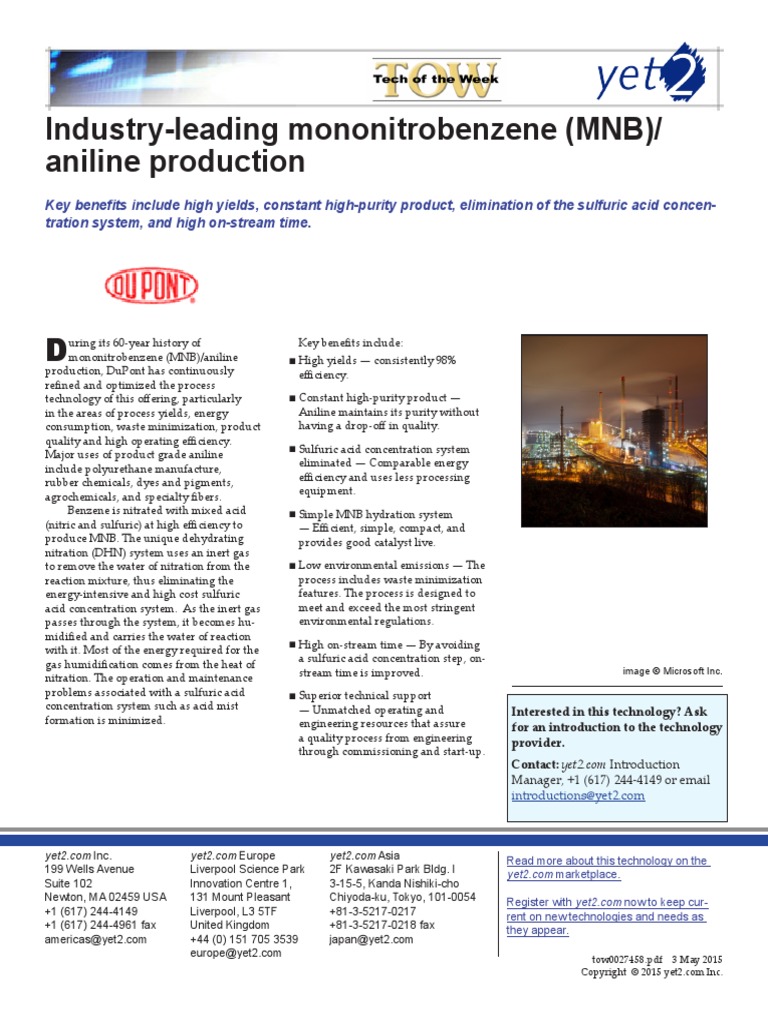 Industry-Leading Mononitrobenzene (MNB) Aniline Production of Aniline ...