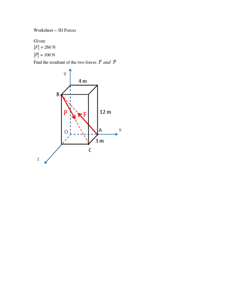 Worksheet 3D Forces | PDF