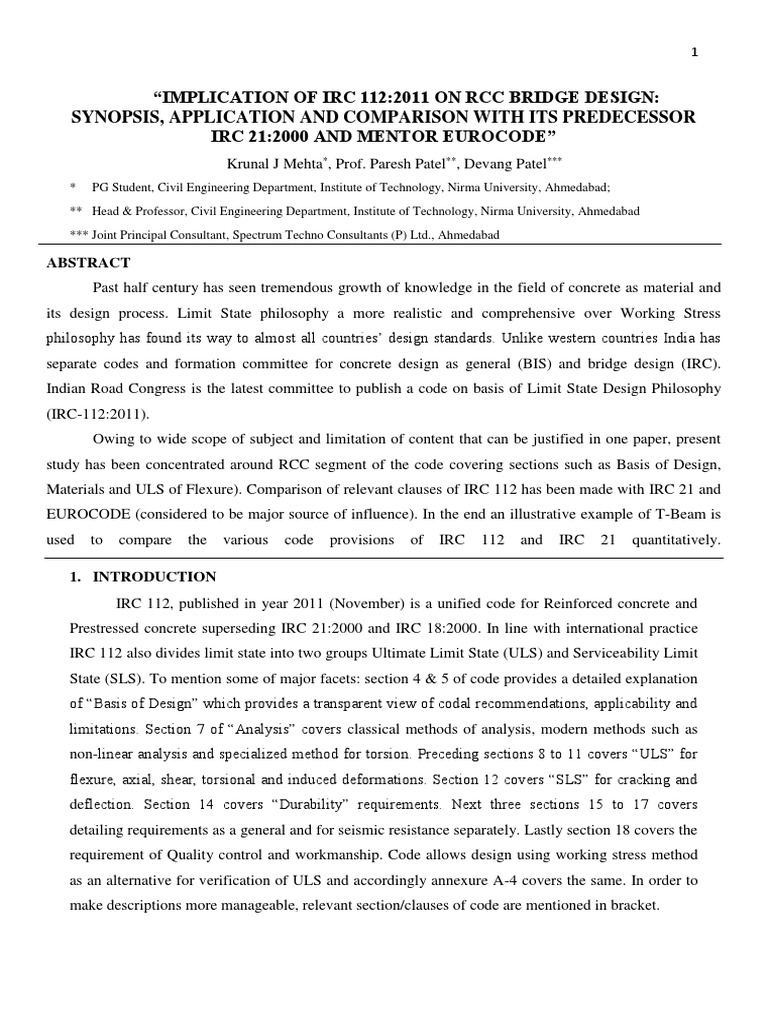 Implication of IRC 112 - 2011 On RCC Bridge Design | PDF | Strength Of Materials | Materials Science
