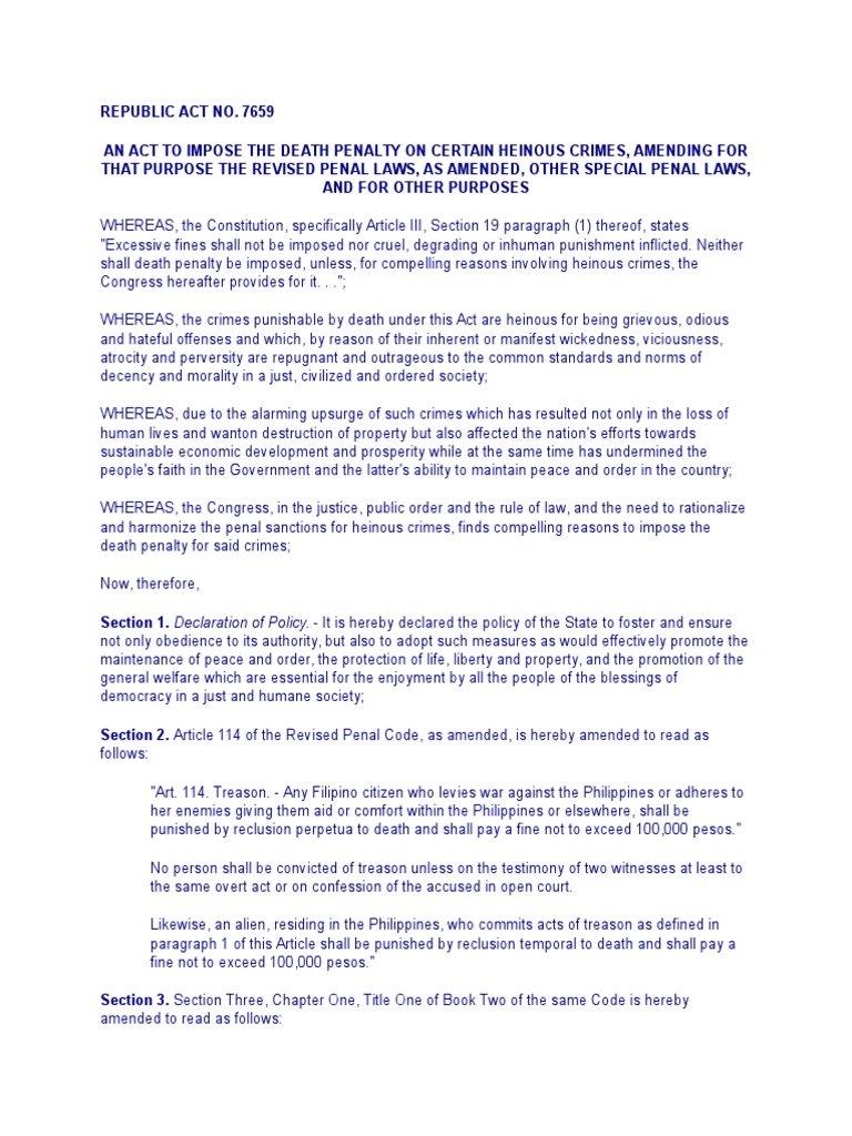 RA 7659 and 9346 | PDF | Pardon | Capital Punishment