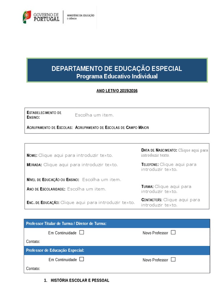 Modelos de PEI 2015 | PDF | Educação Especial | Compartilhamento