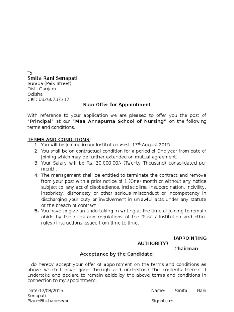 Appointment Letter Format | PDF | Contractual Term | Legal Ethics
