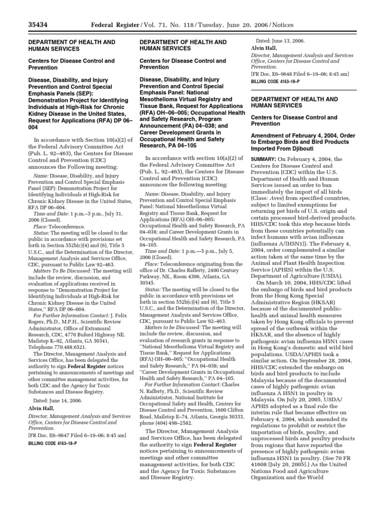 Notice: Meetings: Disease, Disability, and Injury Prevention and ...