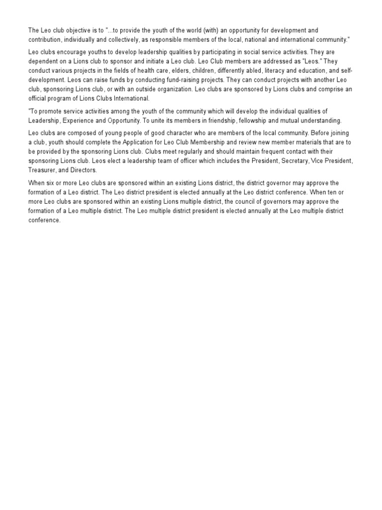 The Leo Club Objective | PDF