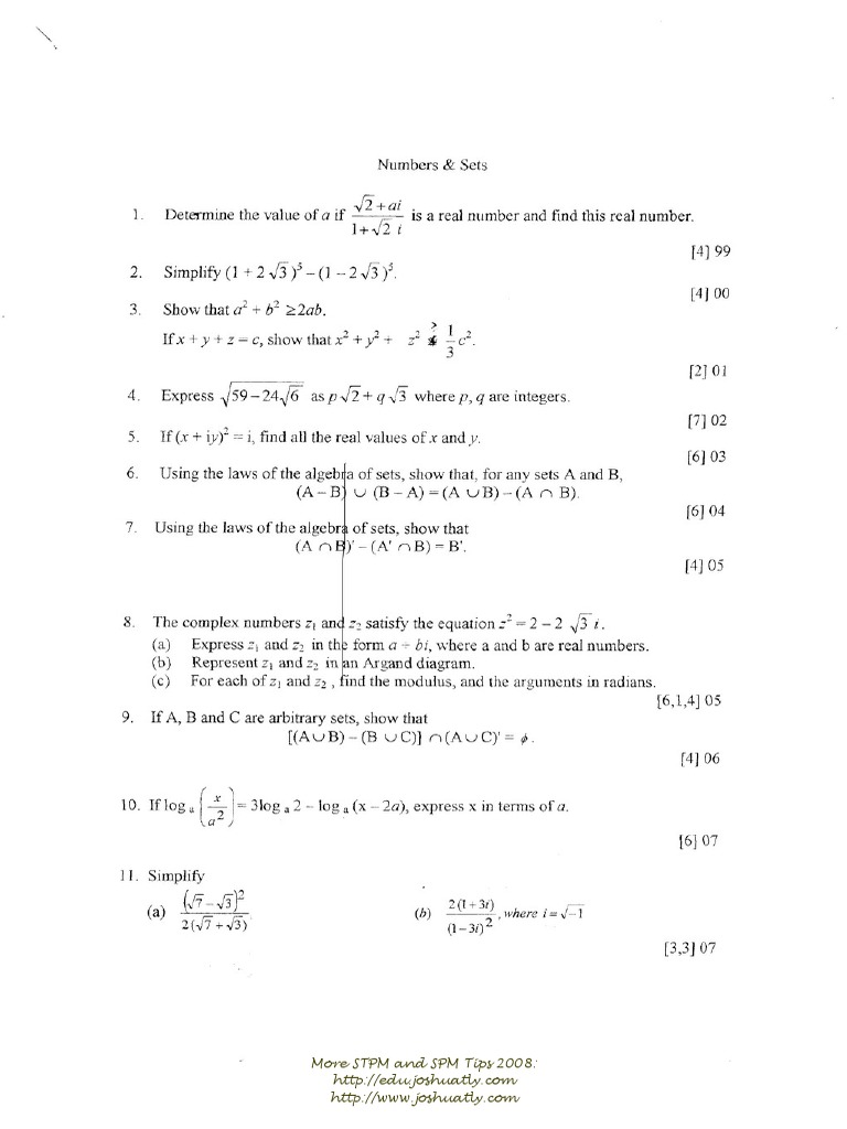 STPM Maths Paper 1 Past Year Question (Edu - Joshuatly.com) | PDF