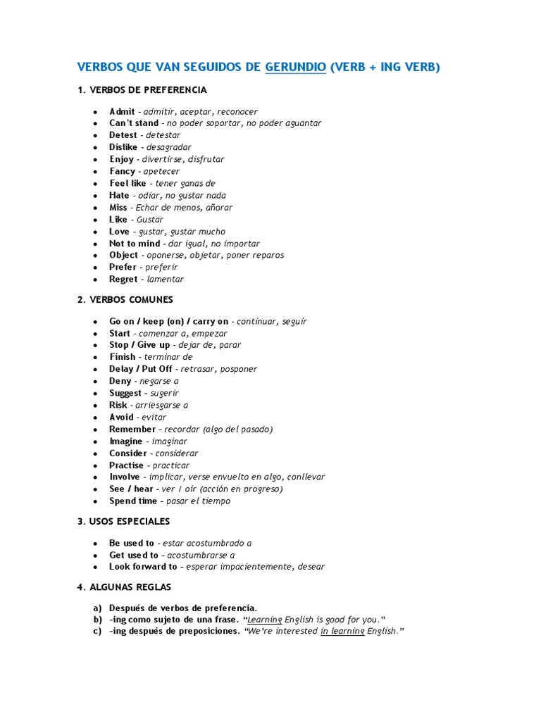 Verbos con ING y TO: Guía Completa | PDF | Gramática | Sintaxis