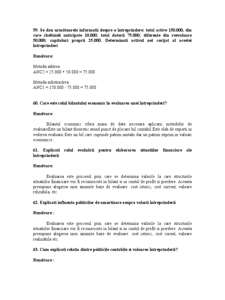 Probleme Rezolvate CECCAR Evaluare An 3 Sem 1 | PDF