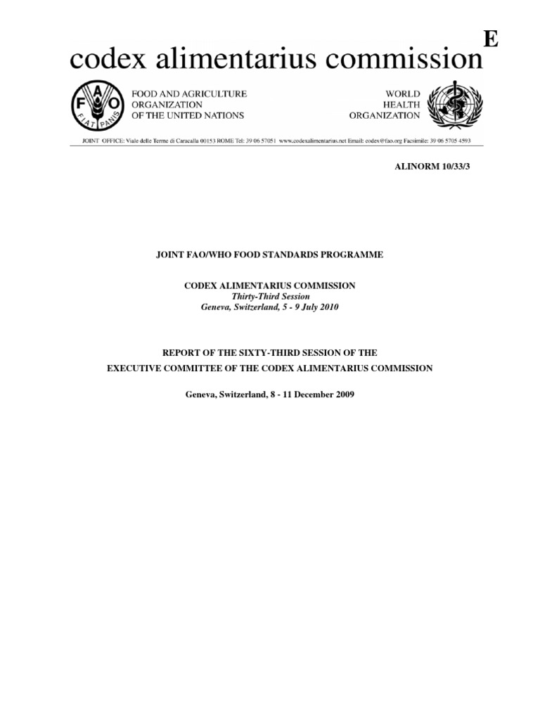 Codex Alimentarius Final Version of CCEXEC63 Report | PDF