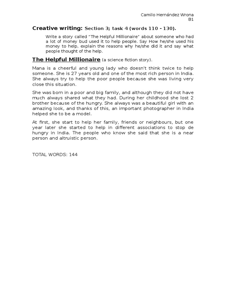 Creative Writing:: Section 3 Task 4 (Words 110 - 130) | PDF | Wellness