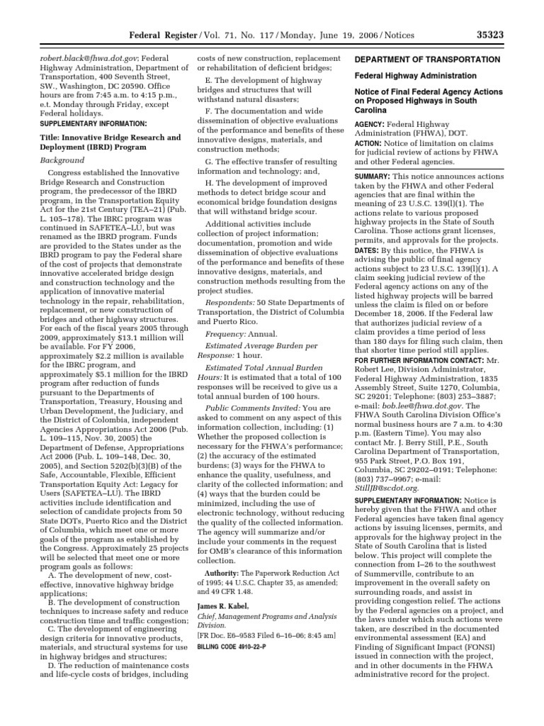 Notice: Highway Planning and Construction Licenses, Permits, Approvals ...