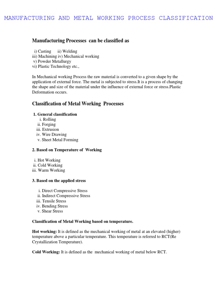 Manufacturing and Metal Working Process Classification | PDF | Ingot ...